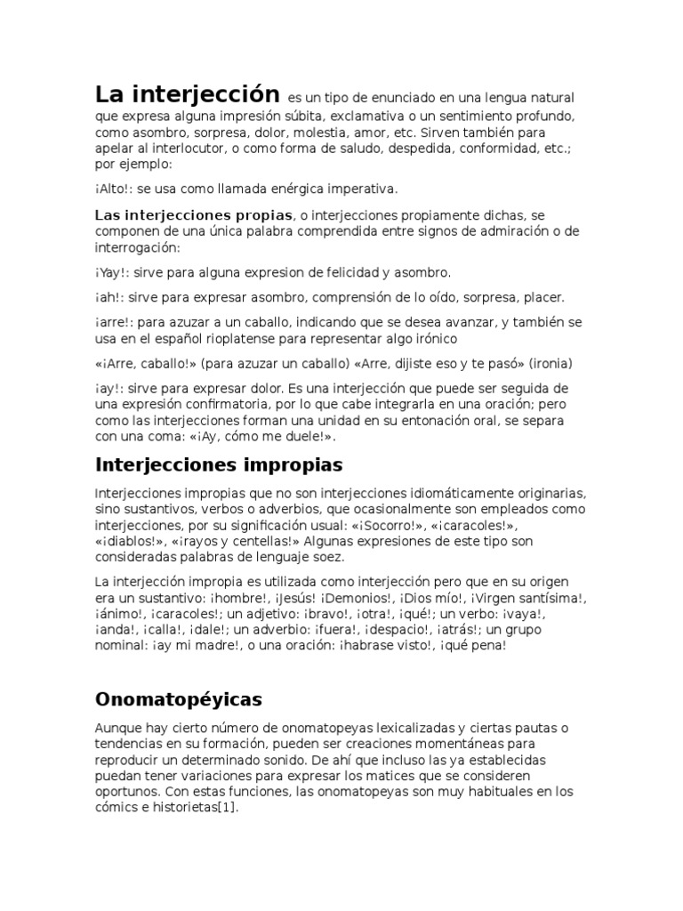 La Interjección | PDF | Verbo | Oración (Lingüística)