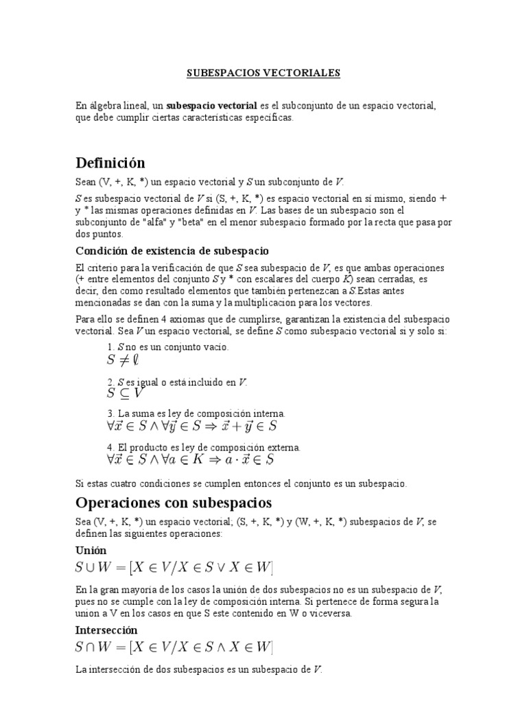 Subespacios Vectoriales | PDF | Subespacio lineal | Espacio vectorial
