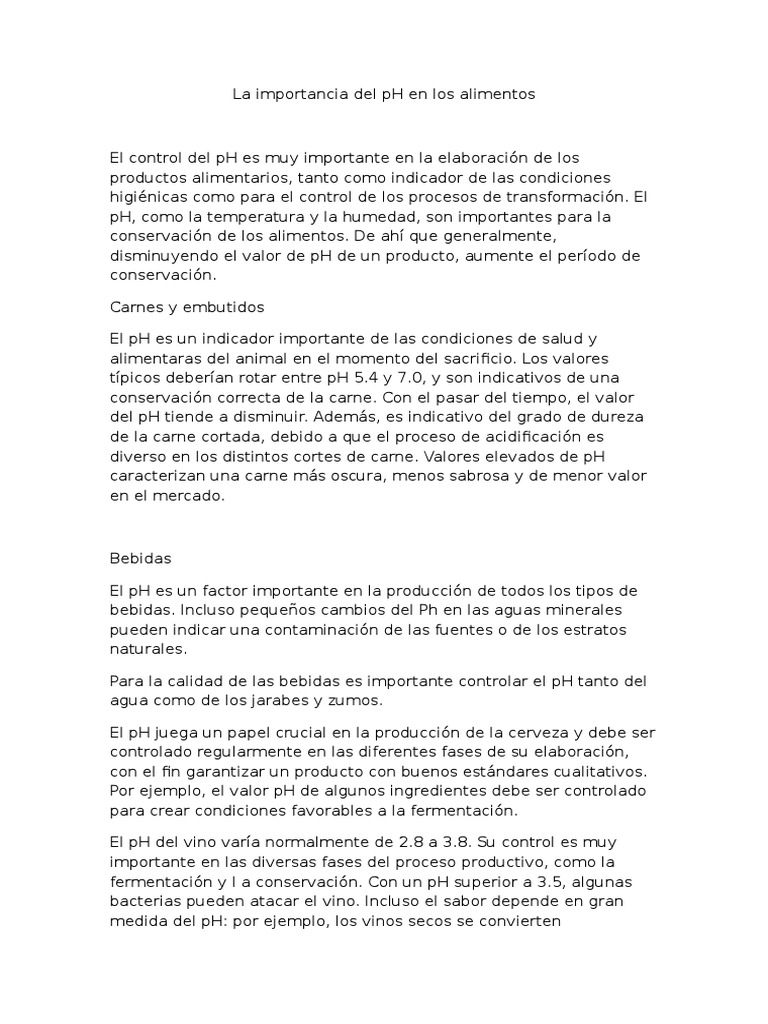 La Importancia Del PH en Los Alimentos | PDF