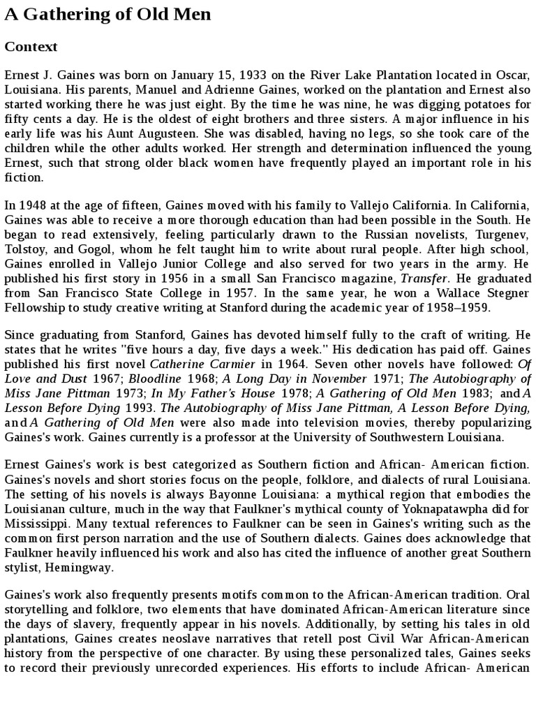 A Gathering of Old Men Overview | PDF | Narrative | Storytelling