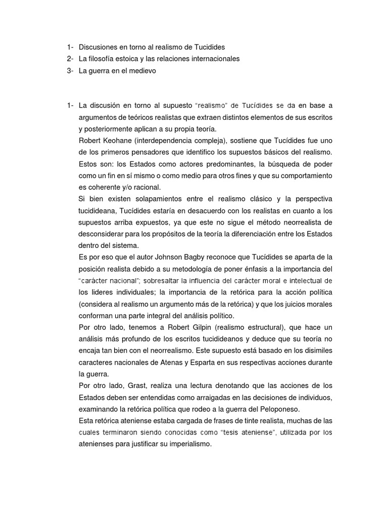 Pensamiento Clasicos de Las RRII | PDF | Relaciones internacionales ...