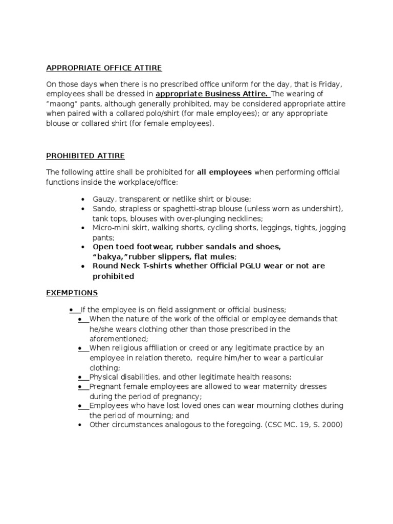 Office Dress Code Guidelines | PDF