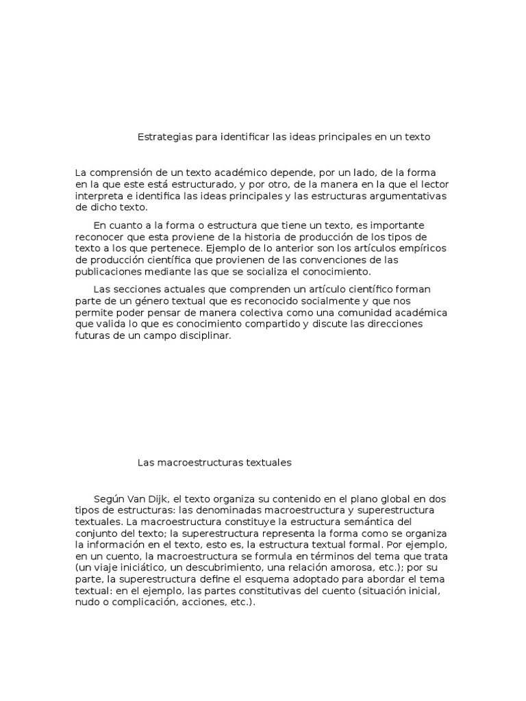 Estrategias para Identificar Las Ideas Principales en Un Texto | PDF ...