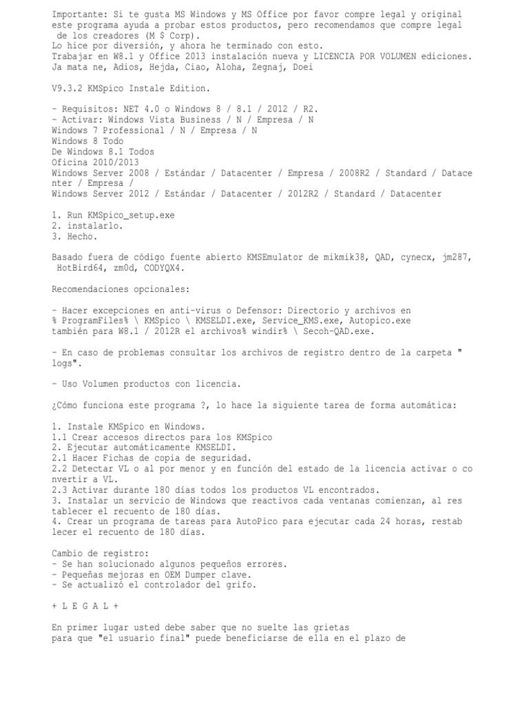 ReadMe KMSpico Install | PDF | Microsoft Windows | Software ReadMe KMSpico Install | PDF | Microsoft Windows | Software