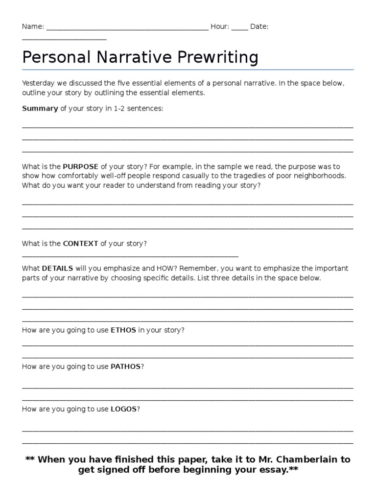 Personal Narrative Prewriting Guide | PDF | Career & Growth