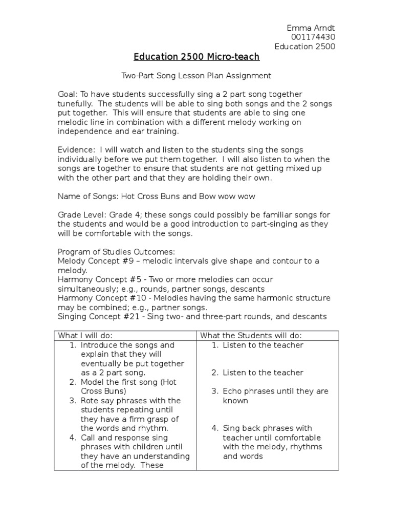 Two-Part Song Lesson Plan | PDF | Harmony | Songs