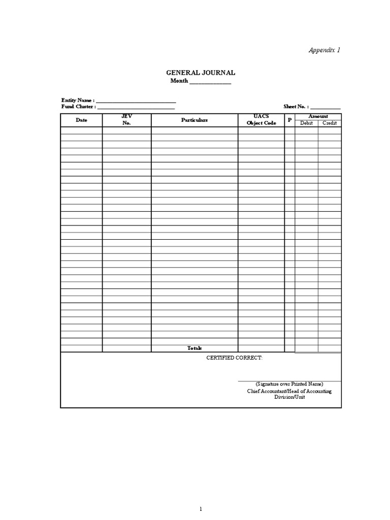 Appendix 1: General Journal Template | PDF