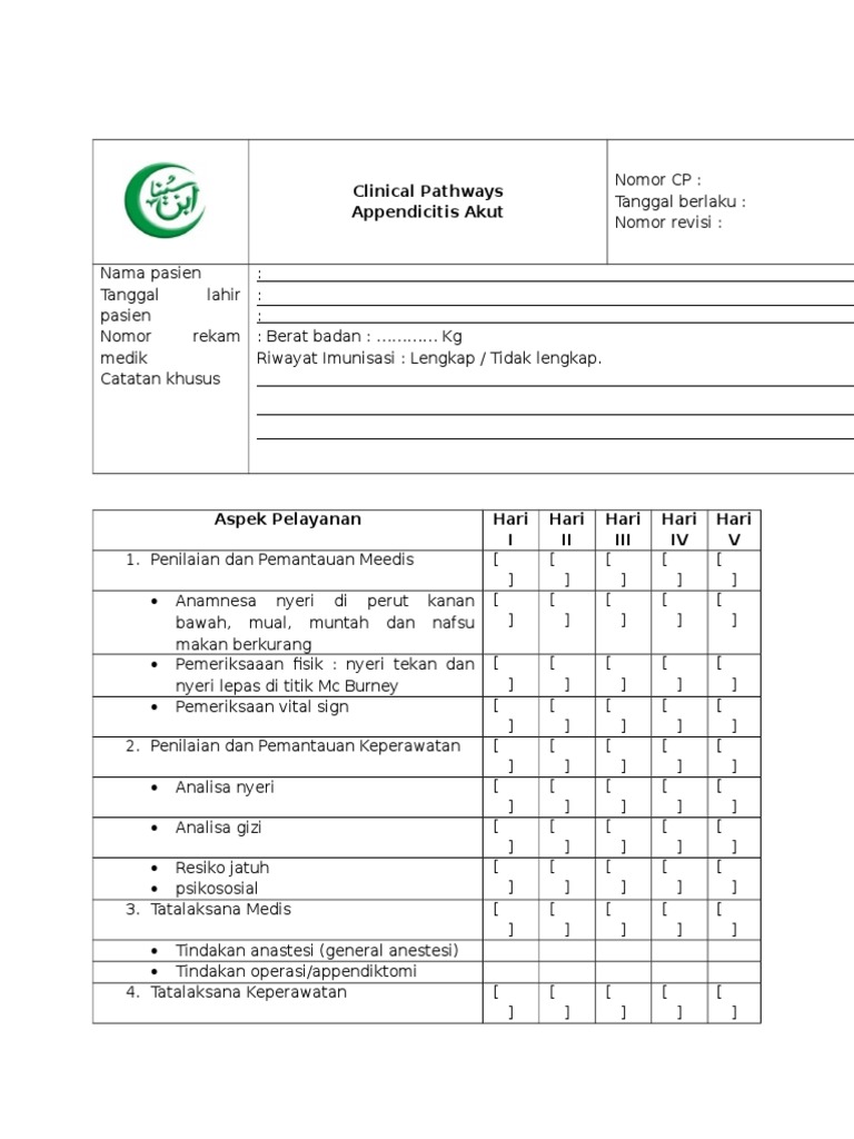 Clinical Pathways Appendicitis Akut | PDF