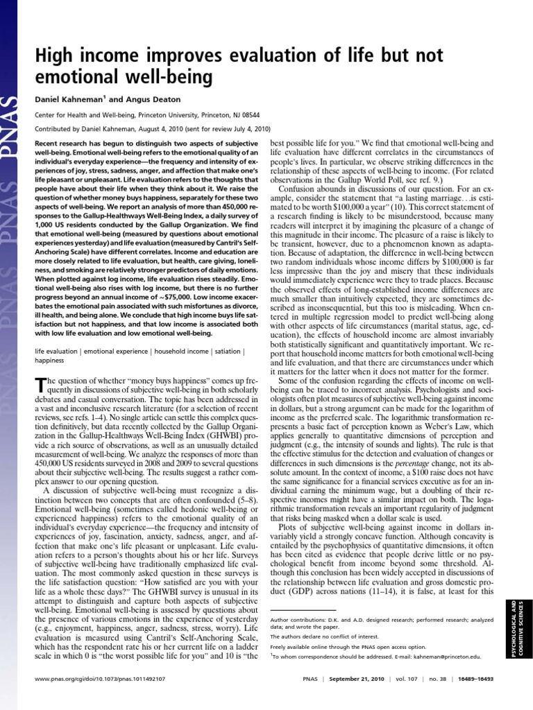 Income's Impact on Life Evaluation vs. Happiness | PDF | Quality Of ...