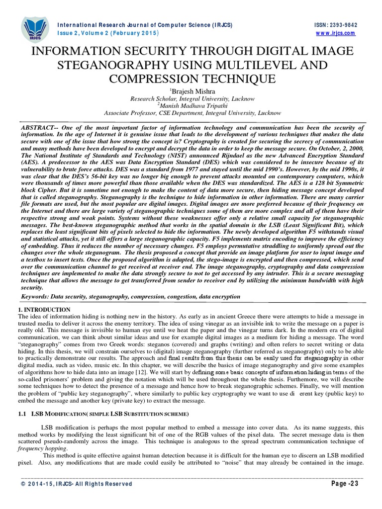 Information Security Through Digital Image Steganography Using Multilevel and Compression ...