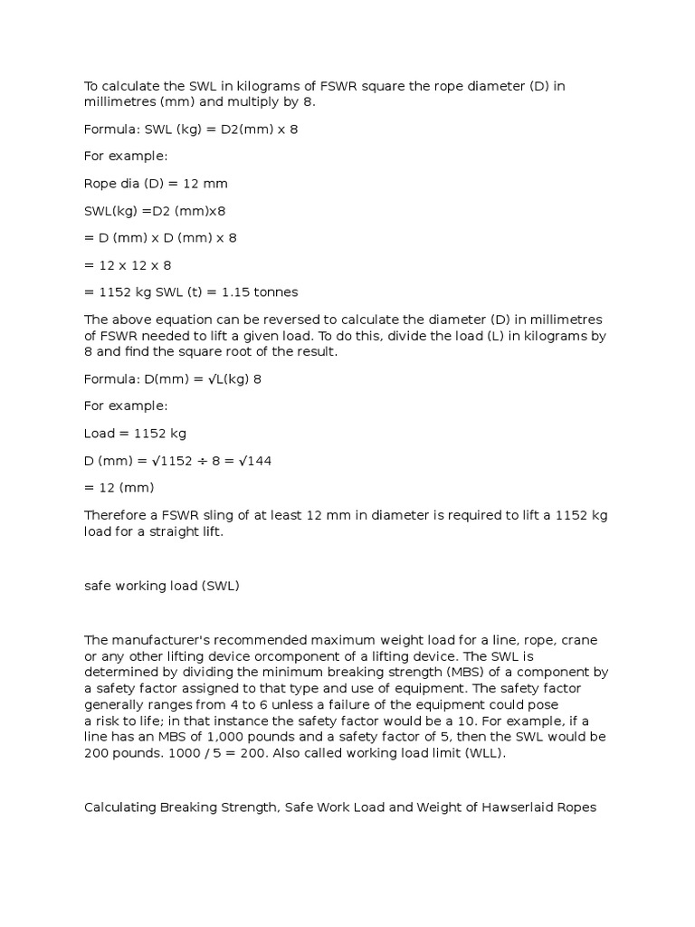 SWL Calculation | PDF | Rope | Nature