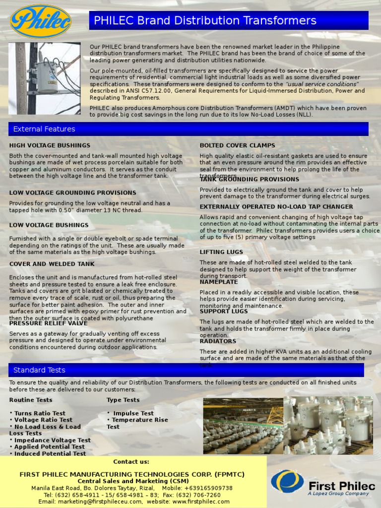 PHILEC Pole-Mounted Transformers Overview | PDF | Transformer ...