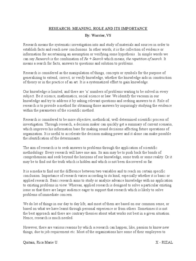 Research Importance | PDF | Science | Scientific Method