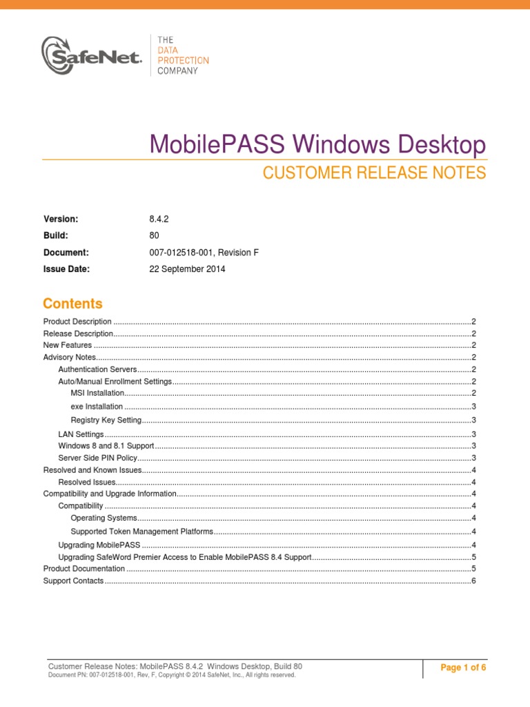 007-012518-001 MobilePASS 8 4 2 For Windows Desktop CRN Rev F | PDF ...