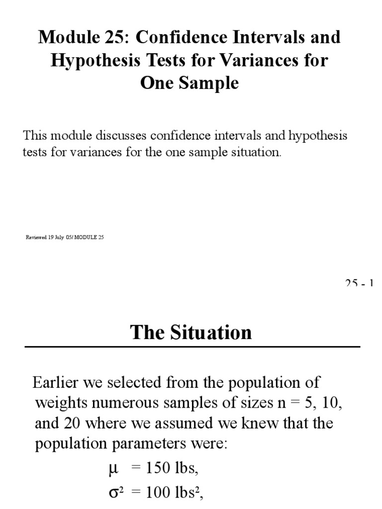 MODULE 25 Variances For One Sample 19 July 05 | PDF | Confidence ...