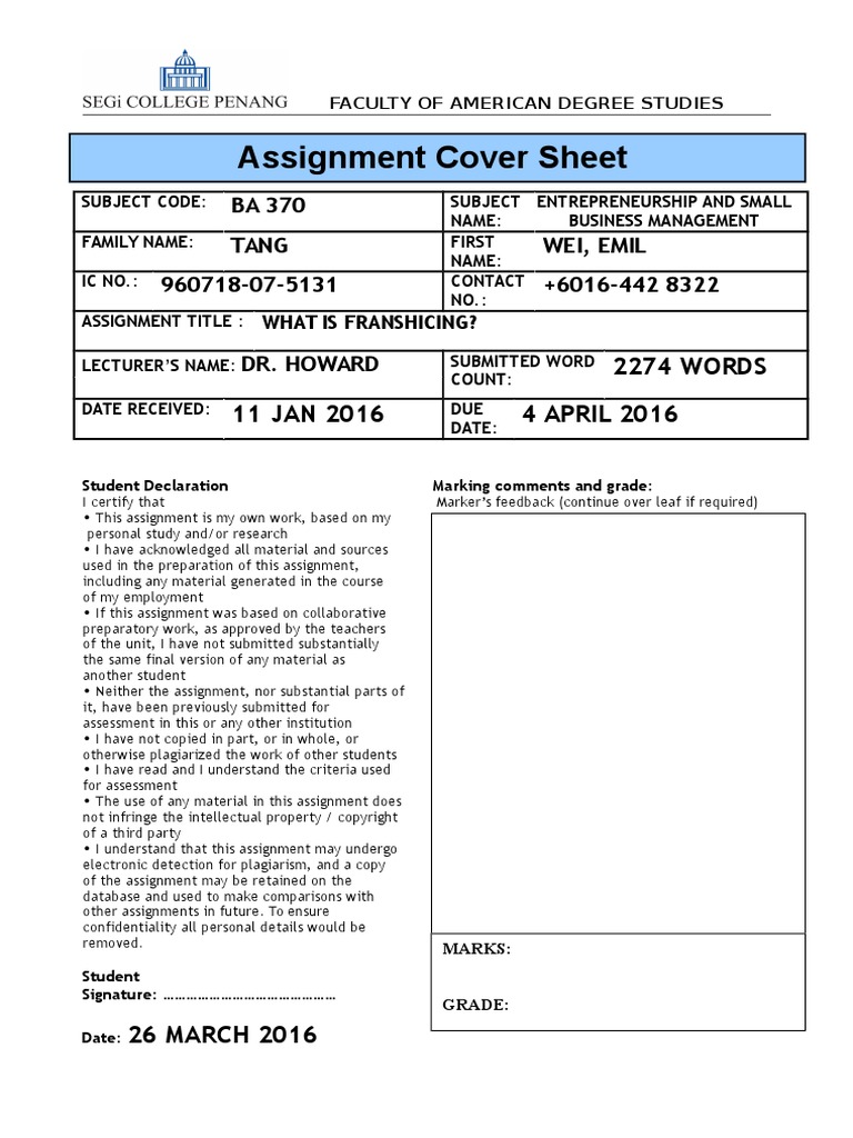 Assignment Cover Sheet (Improved2) | PDF