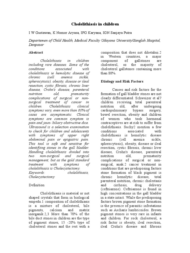 Cholelithiasis in Children | PDF | Bile | Gallbladder