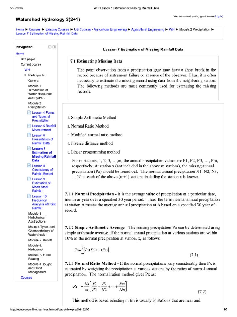 Lesson 7 Estimation of Missing Rainfall Data | PDF Lesson 7 Estimation of Missing Rainfall Data | PDF