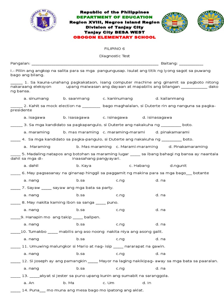 Documents - Tips Diagnostic Test in Filipino | PDF