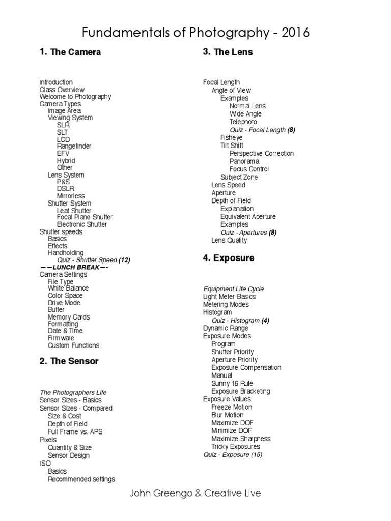 Fundamentals of Photography Outline | PDF | Shutter (Photography ...