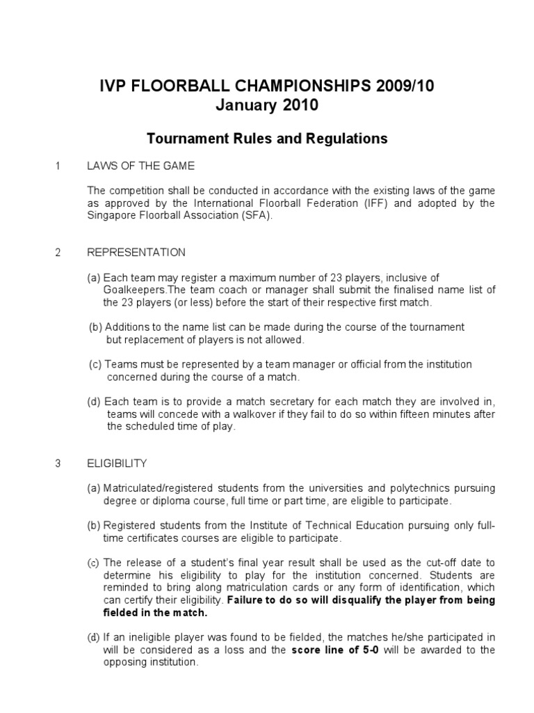 IVP Floorball 09-10 Rules and Regulations | PDF | Tournament ...