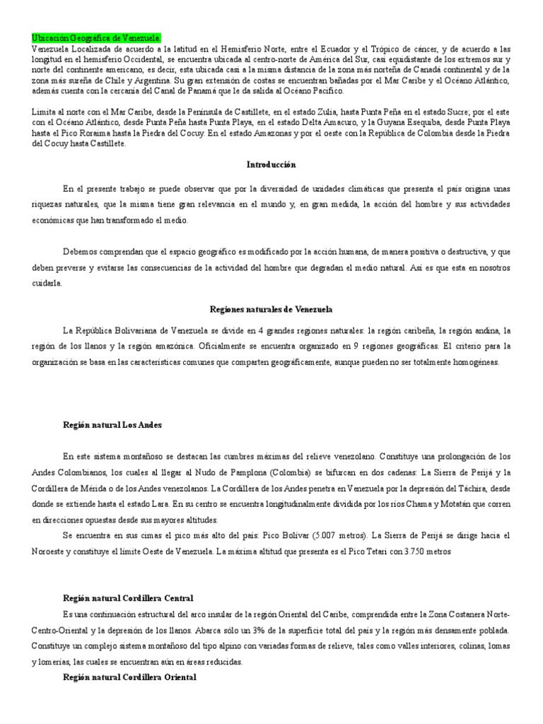 Regiones Naturales de Venezuela | Descargar gratis PDF | Venezuela | Andes