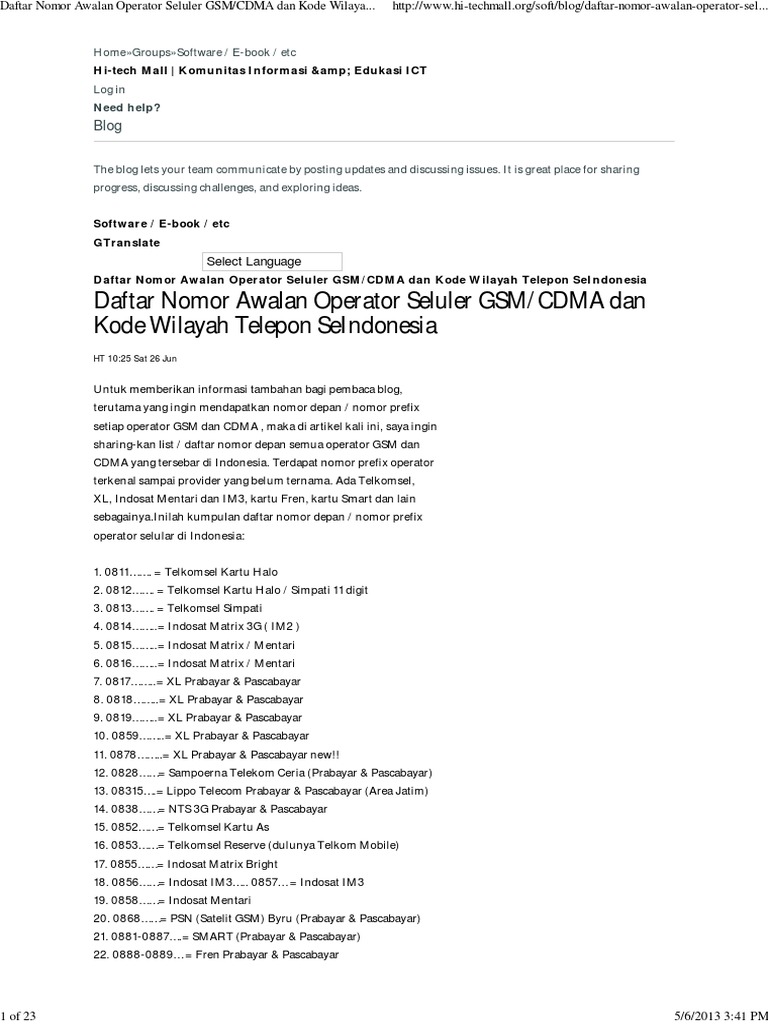 Daftar Nomor Awalan Operator Seluler GSM - CDMA Dan Kode Wilayah ...