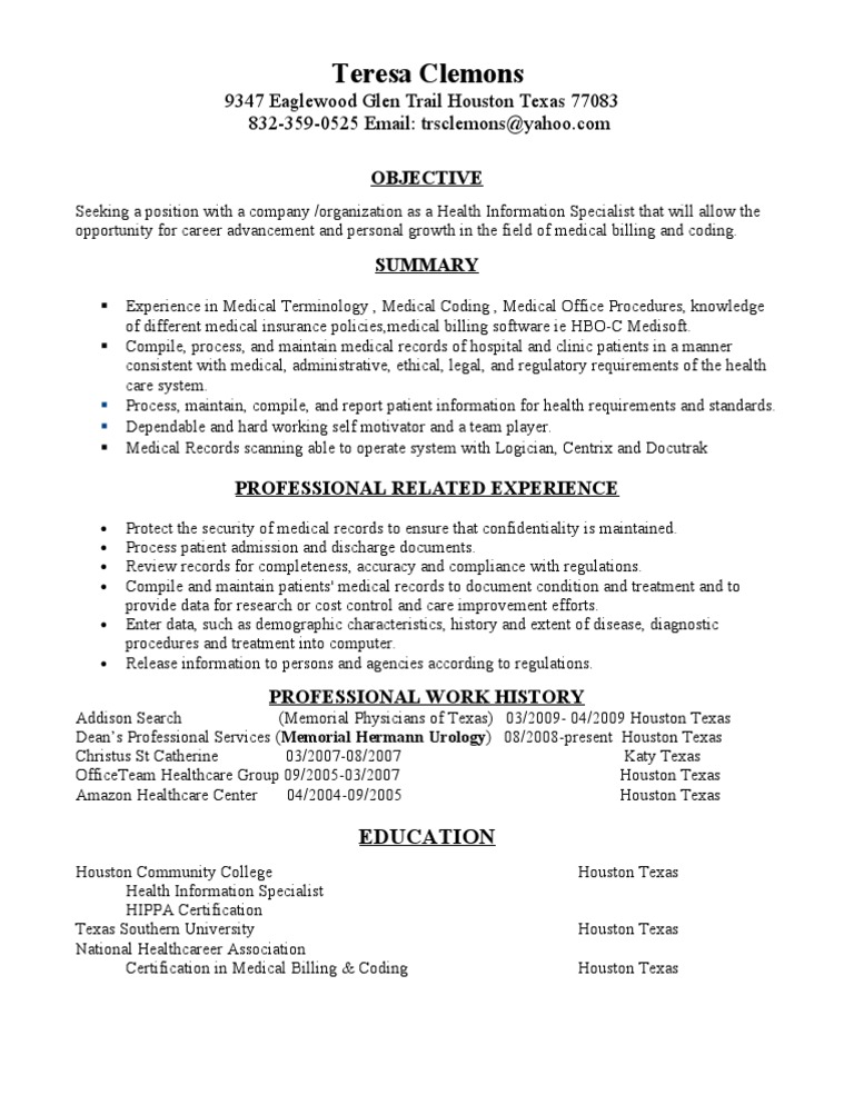 Resume of Trsclemons | PDF | Medical Record | Health Informatics