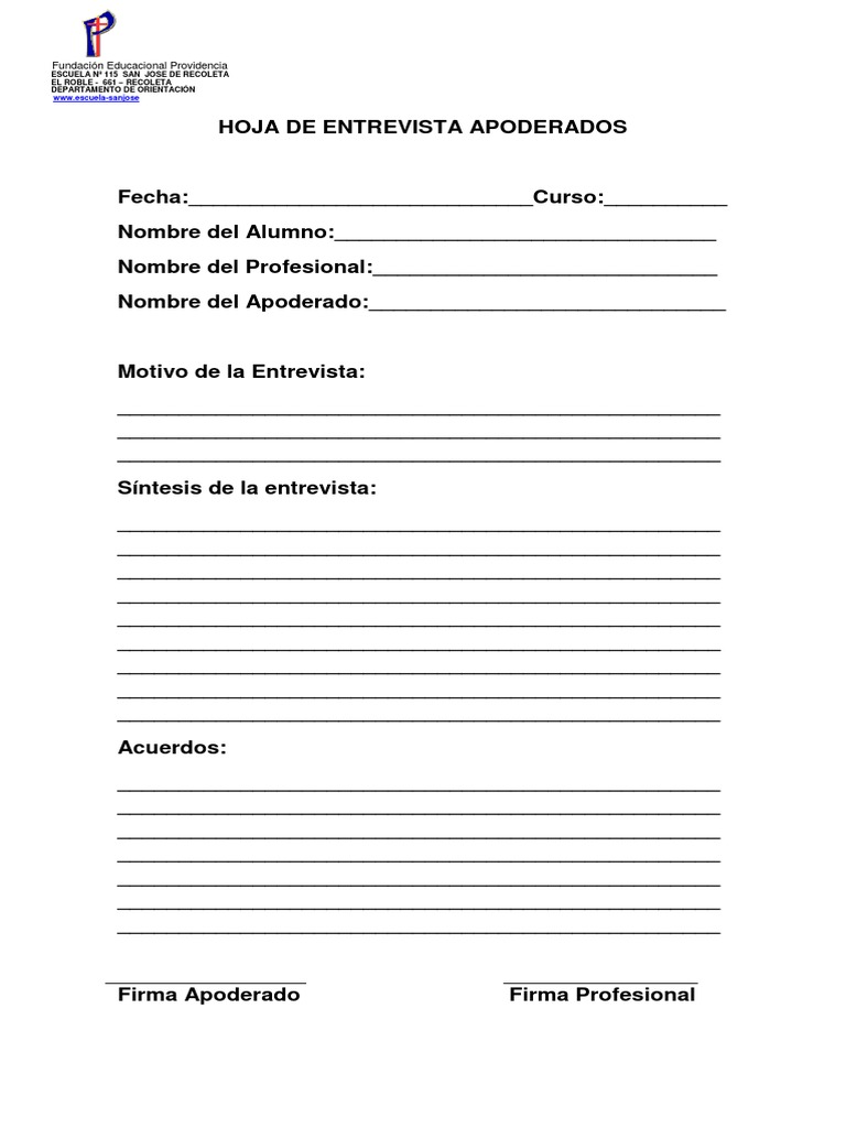 Hoja de Entrevista Apoderados