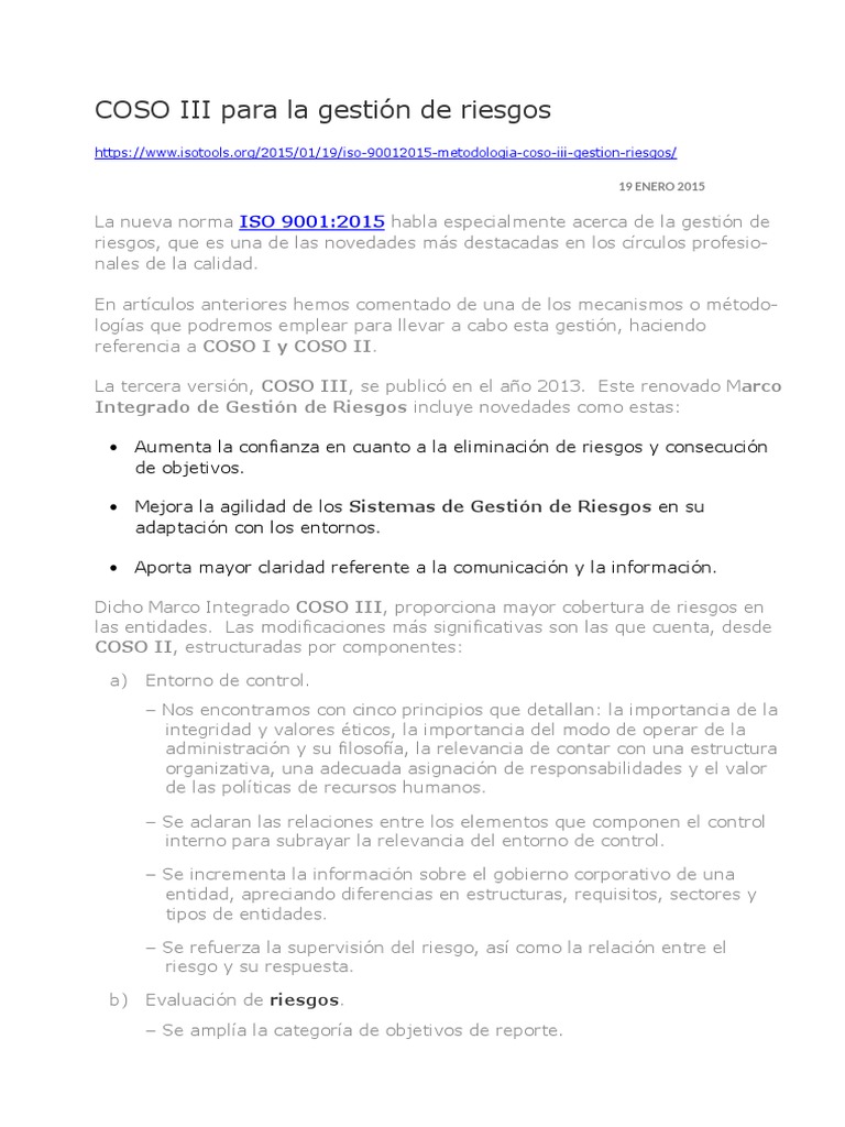 COSO III para La Gestión de Riesgos | Calidad (comercial) | Información