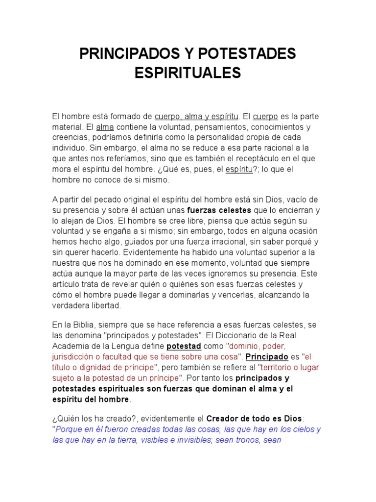 Principados y Potestades Espirituales | PDF | Espíritu | Cristo (título)