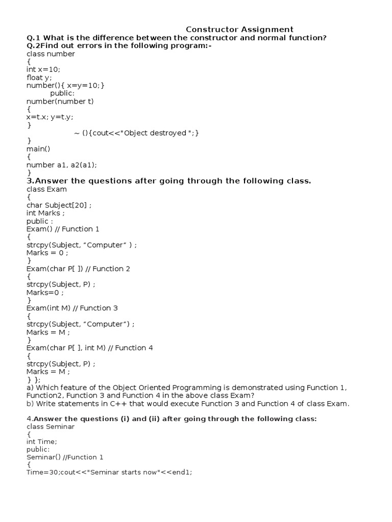 Constructor Assignment C++ | PDF | Constructor (Object Oriented ...