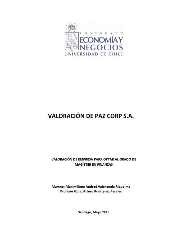 Valoración de Paz Corp S.A PDF | PDF | Deuda gubernamental | Depreciación