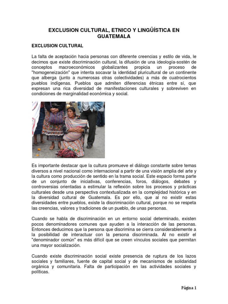 Exclusión Cultural y Lingüística en Guatemala | PDF | Exclusión social ...