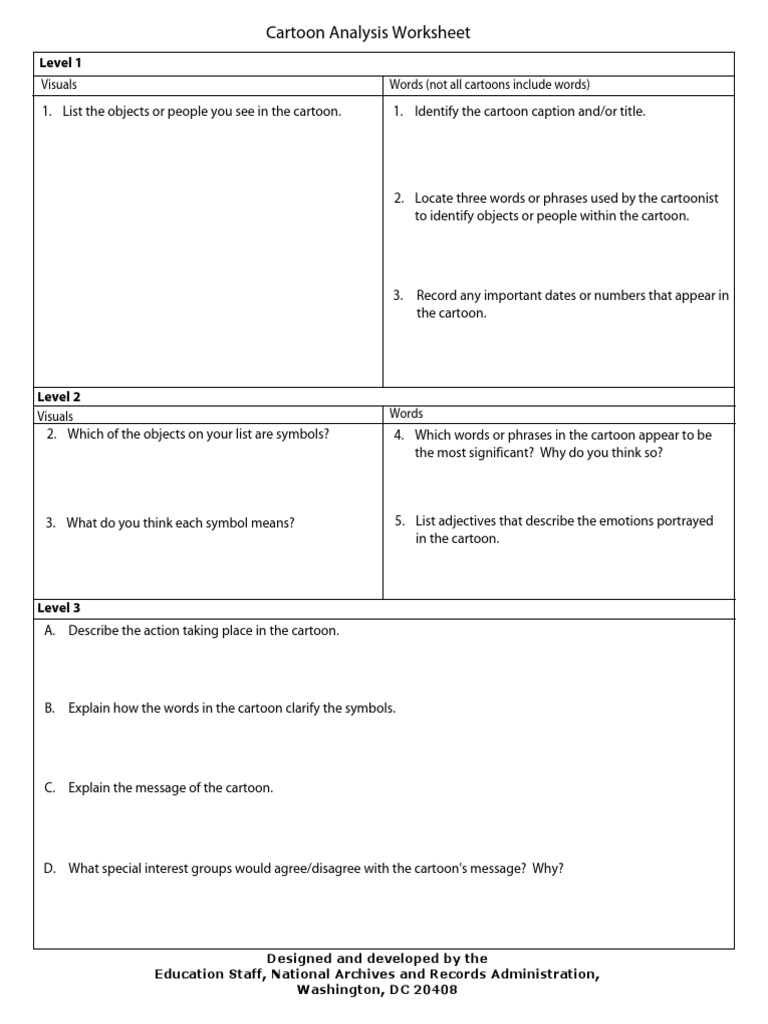 Cartoon Analysis Worksheet Guide | PDF