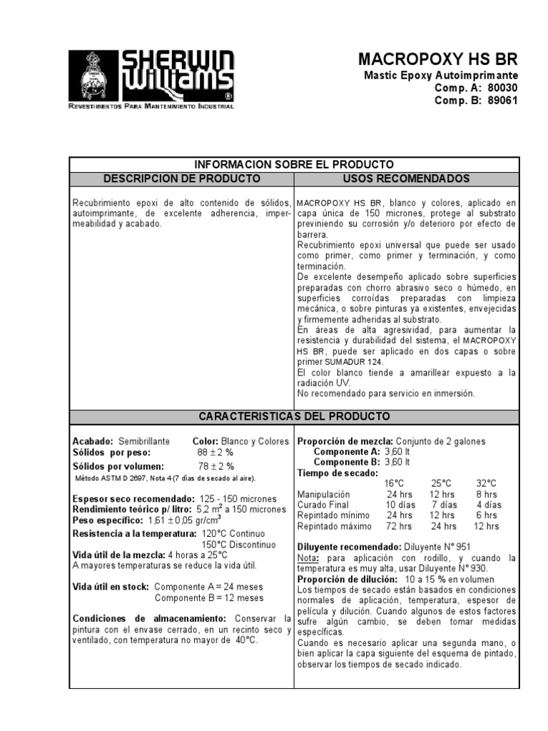 Macropoxy HS BR: Guía de Aplicación y Uso | PDF | Pintar | Epoxy