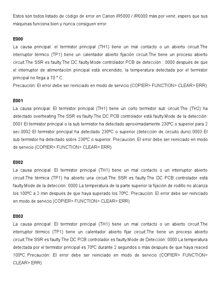 Códigos de error Canon iR5000/iR6000 | PDF | Memoria de sólo lectura ...