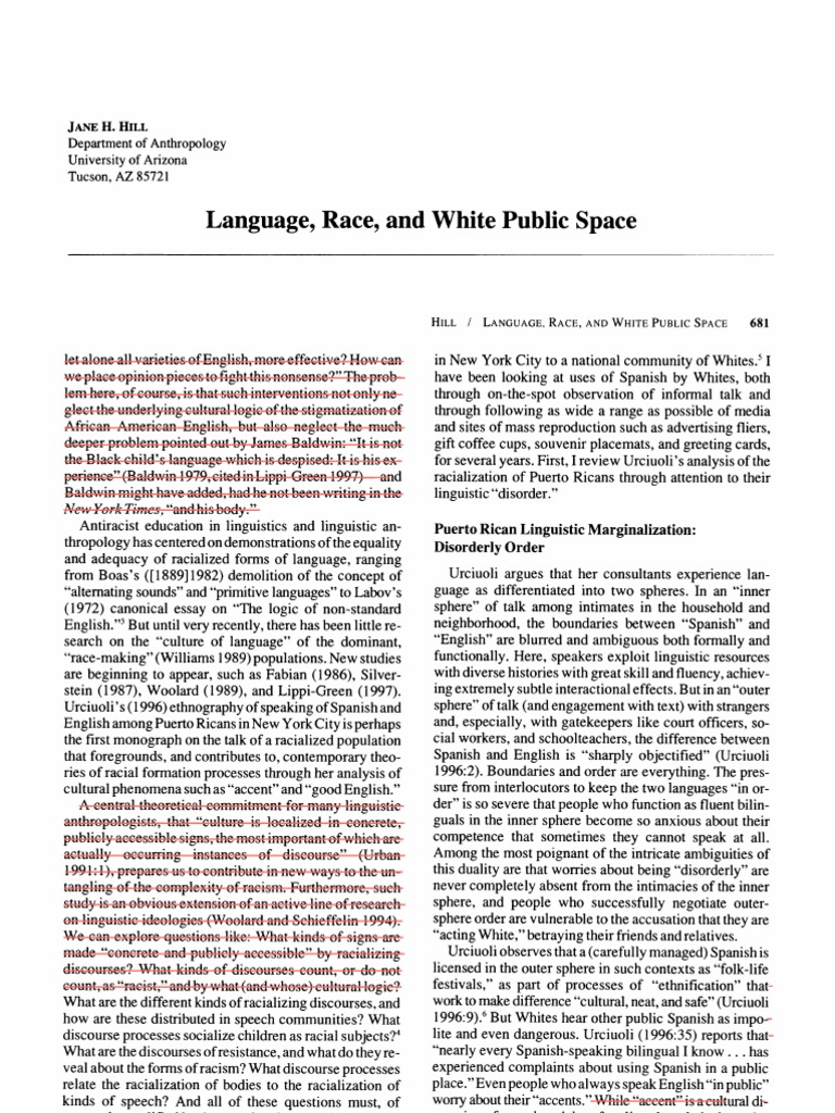 Language Race and White Public Space-1 | PDF | Racism | Discrimination ...