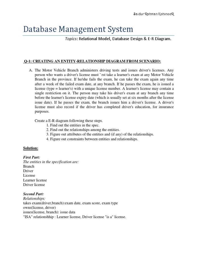 ER Diagram and Relational Model Exercise Solution | PDF | Pharmacy ...