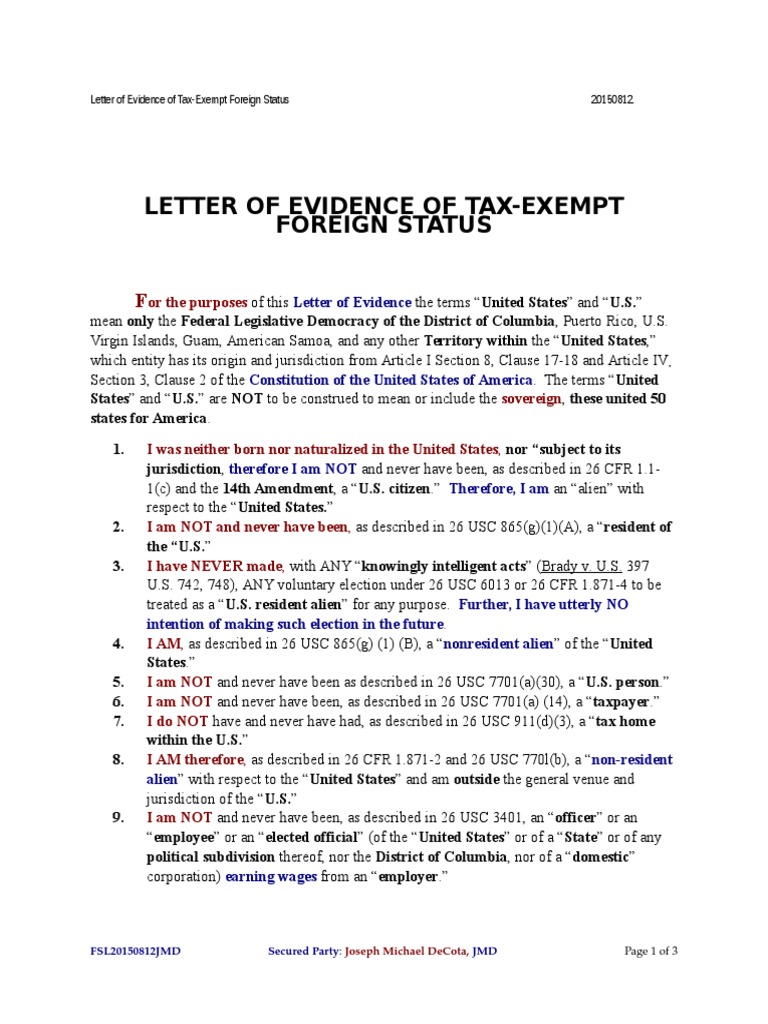 Foreign Status Letter 2015 | PDF | Gross Income | The United States