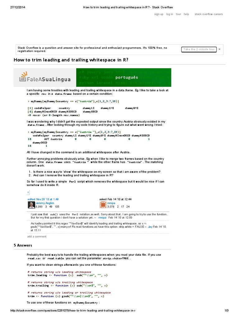 How To Trim Leading And Trailing Whitespace In R Stack Overflow Pdf String Computer