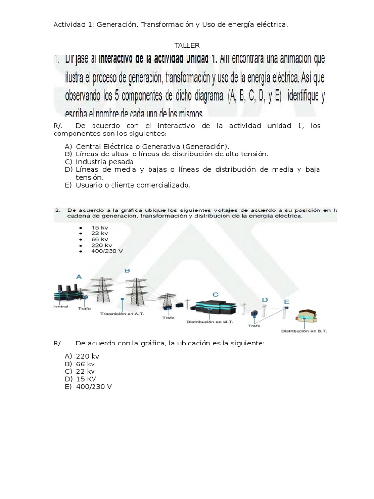Actividad Unidad 1 Generación, Transformación y Uso de La Energia ...