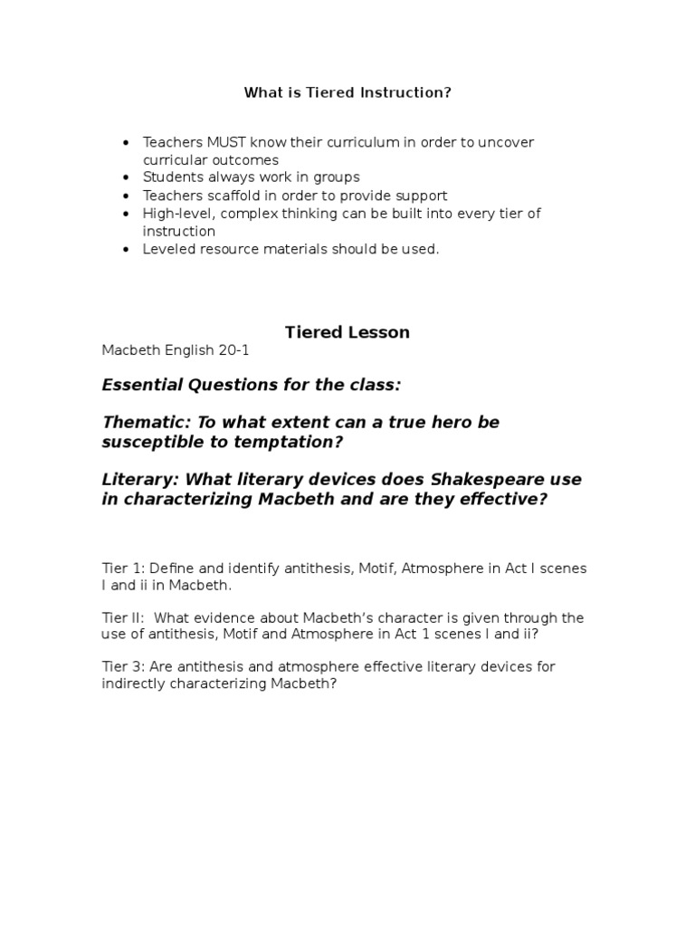 Understanding Tiered Instruction in Macbeth | PDF | Language Arts ...