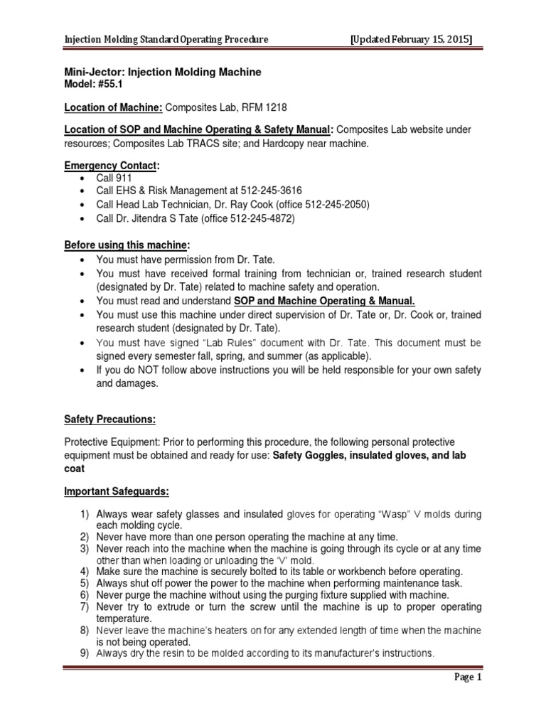 Injection Molding SOP Guide | PDF | Switch | Extrusion