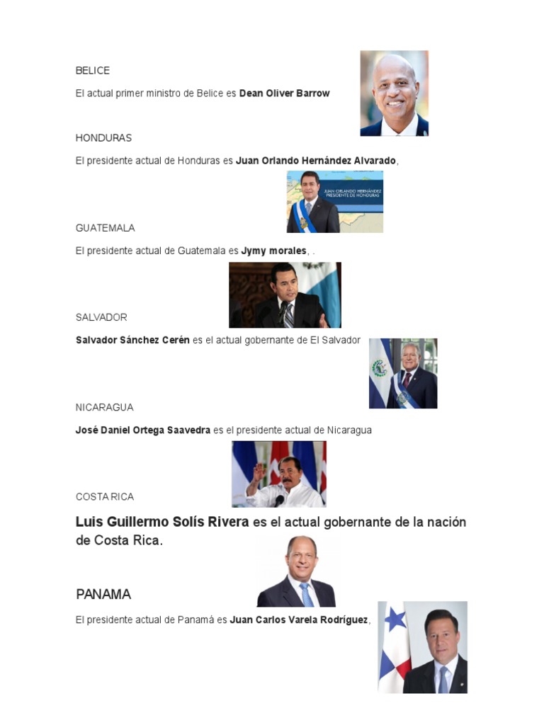 Presidentes actuales de Centroamérica | PDF | Centroamérica | América ...