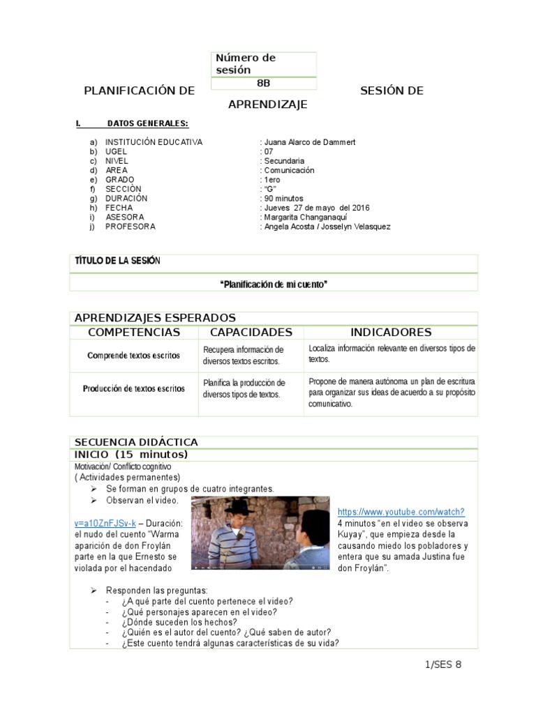 Sesión 8 Planificación de Mi Cuento | PDF | Cuentos | Narración