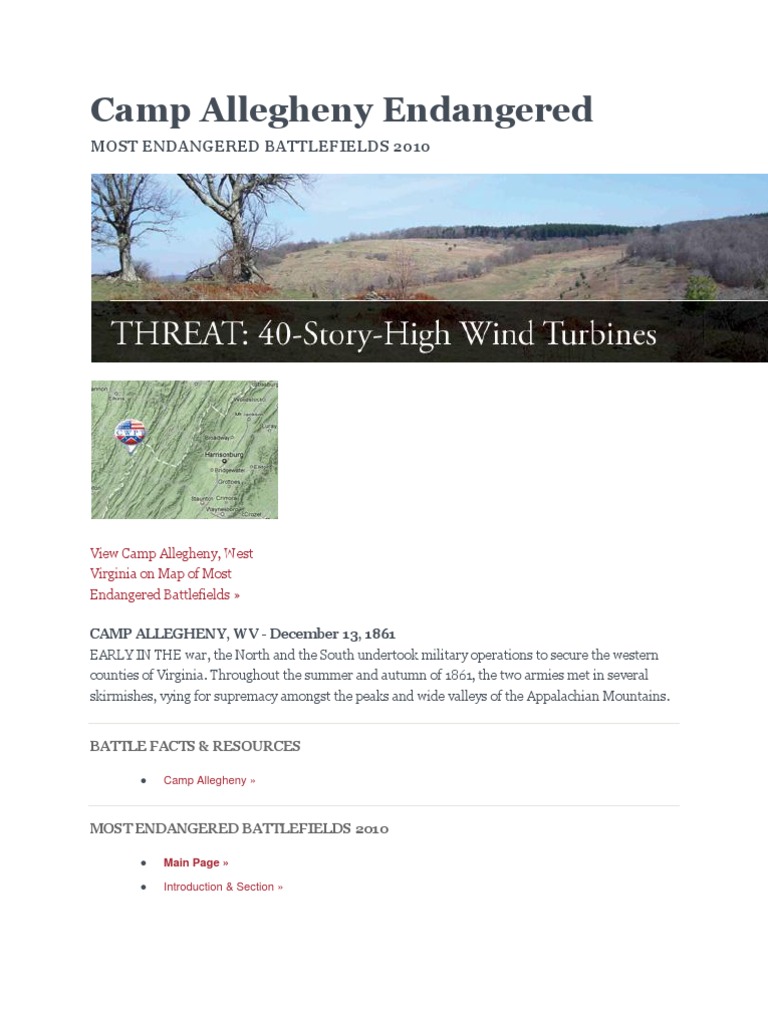 Camp Allegheny Endangered | PDF | Military Operations Of The American ...