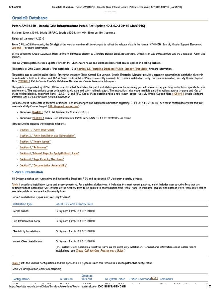 Oracle® Database Patch 22191349 - Oracle Grid Infrastructure Patch Set ...