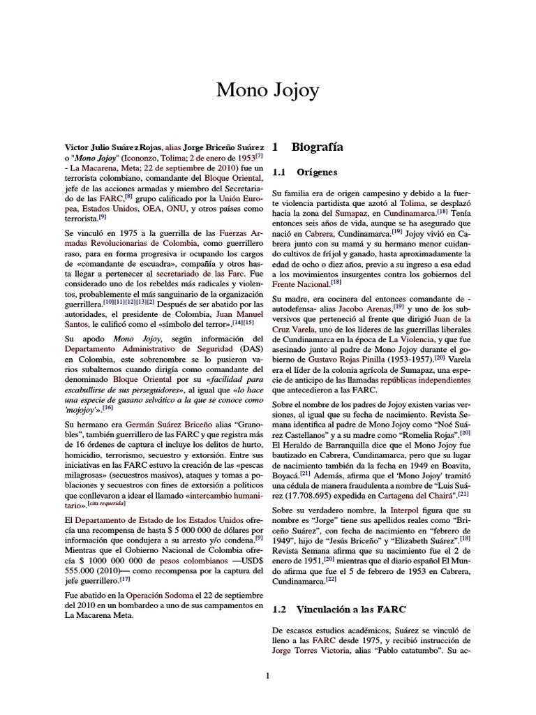 Biografía de Mono Jojoy y su muerte | PDF | Farc | Política de colombia