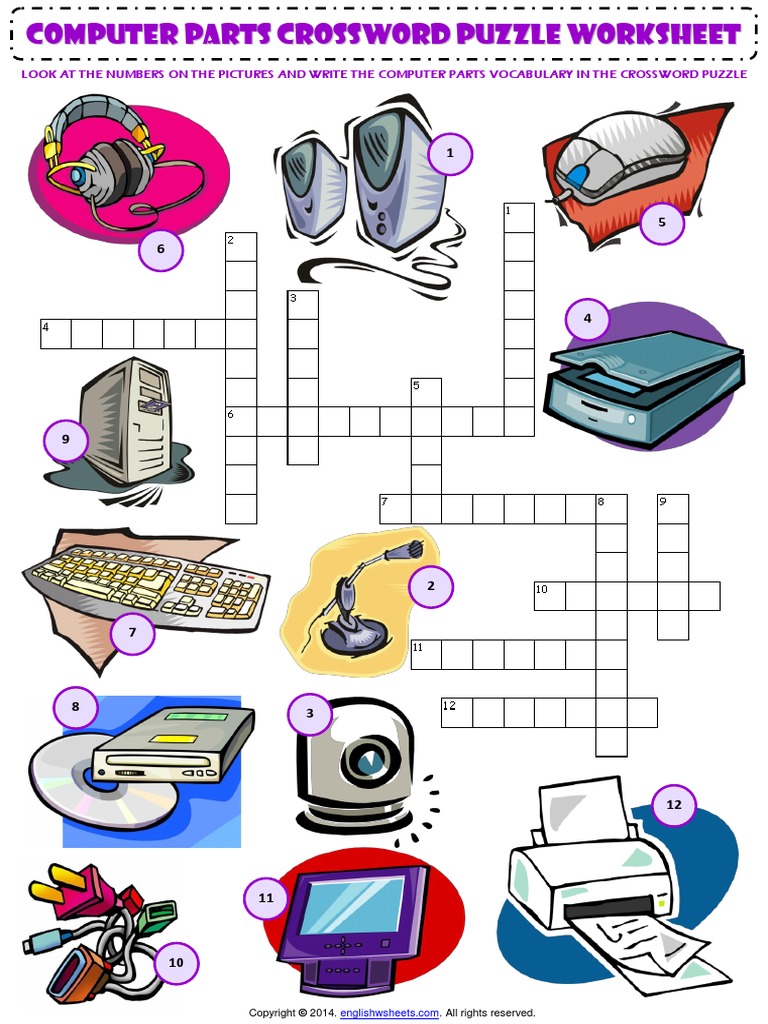 Computer Parts Esl Vocabulary Criss Cross Crossword Puzzle Worksheet | PDF